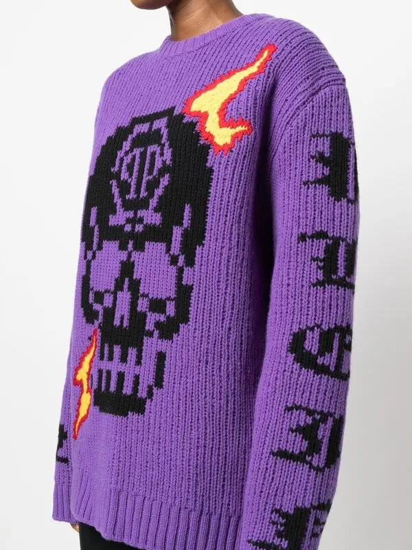 Philipp Plein Skull Intarsia-knit Jumper - Purple