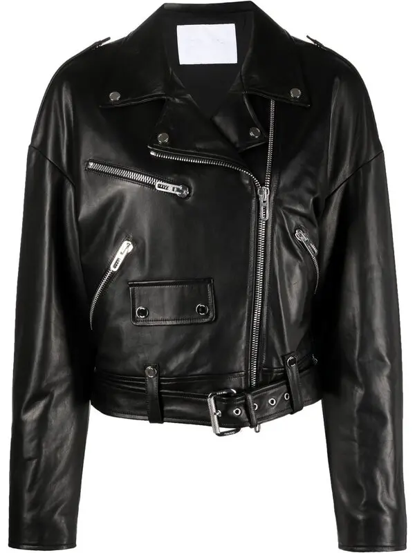 Drome Lambskin Cropped Biker Jacket - Black