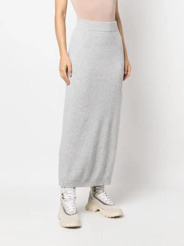 Brunello Cucinelli Ribbed Knit Side-slit Skirt