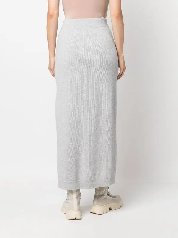 Brunello Cucinelli Ribbed Knit Side-slit Skirt
