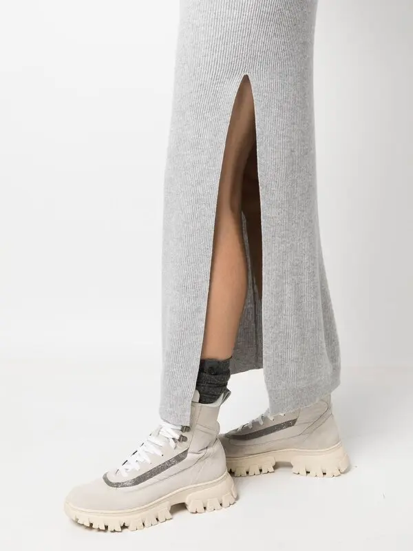 Brunello Cucinelli Ribbed Knit Side-slit Skirt