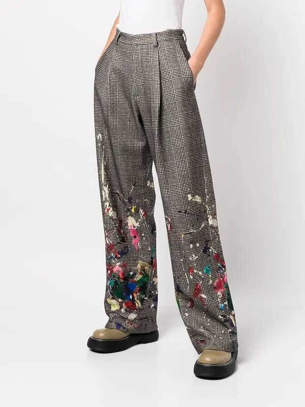 R13 Paint-Splatter Prince Of Wales Trousers In Multicolour - 67