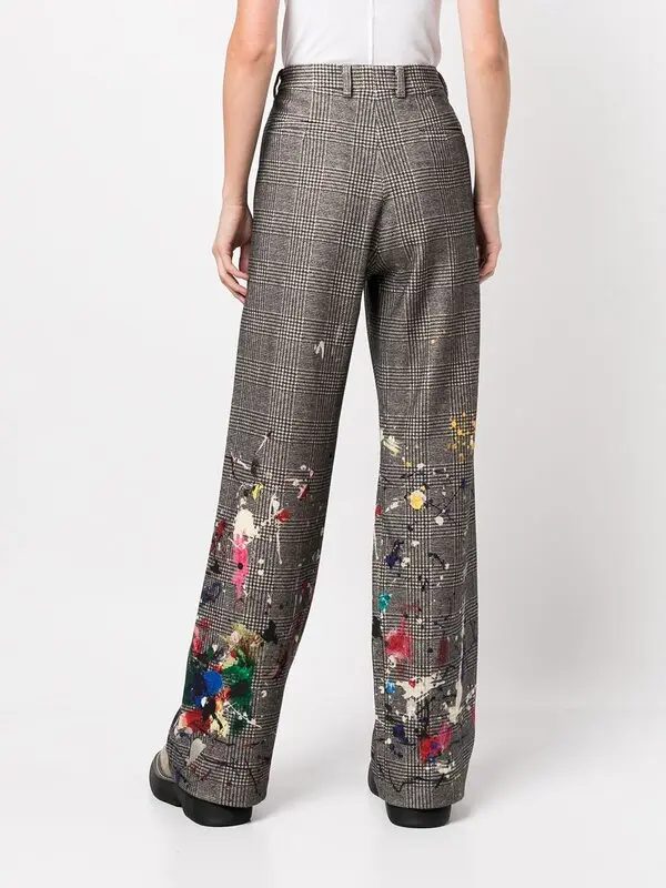 パンツ R13 Paint Splatter Wide Leg Trousers R13 Paint-Splatter Prince Of Wales Trousers In Multicolour - 67