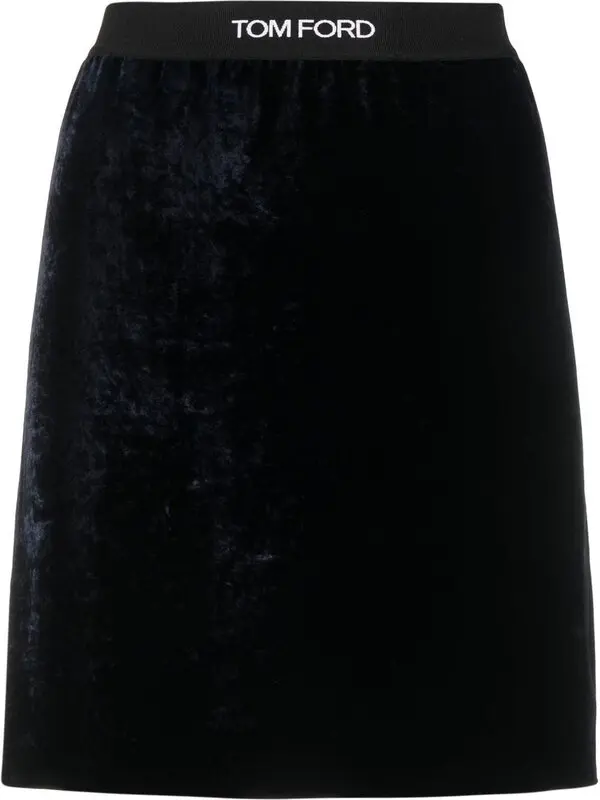 TOM FORD Logo-intarsia Velvet Miniskirt - Blue