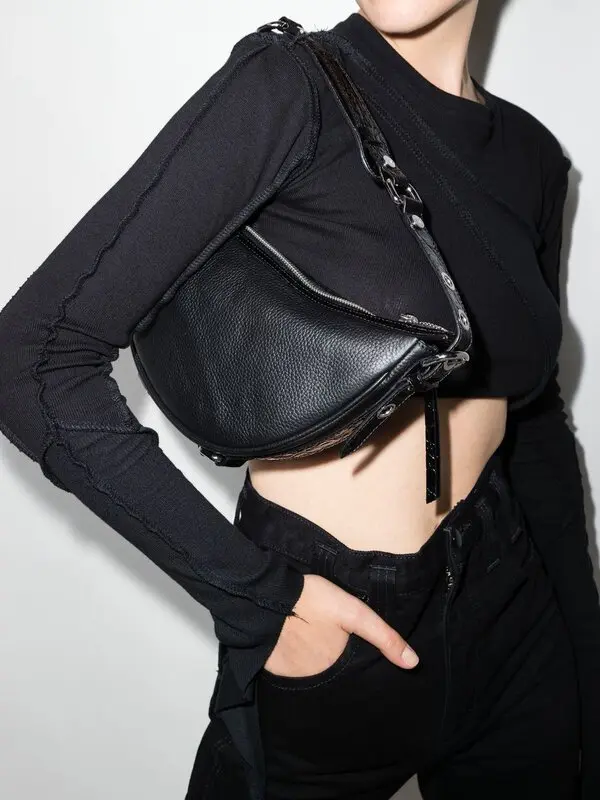 By Far Grained-leather Curved Shoulder Bag - Black
