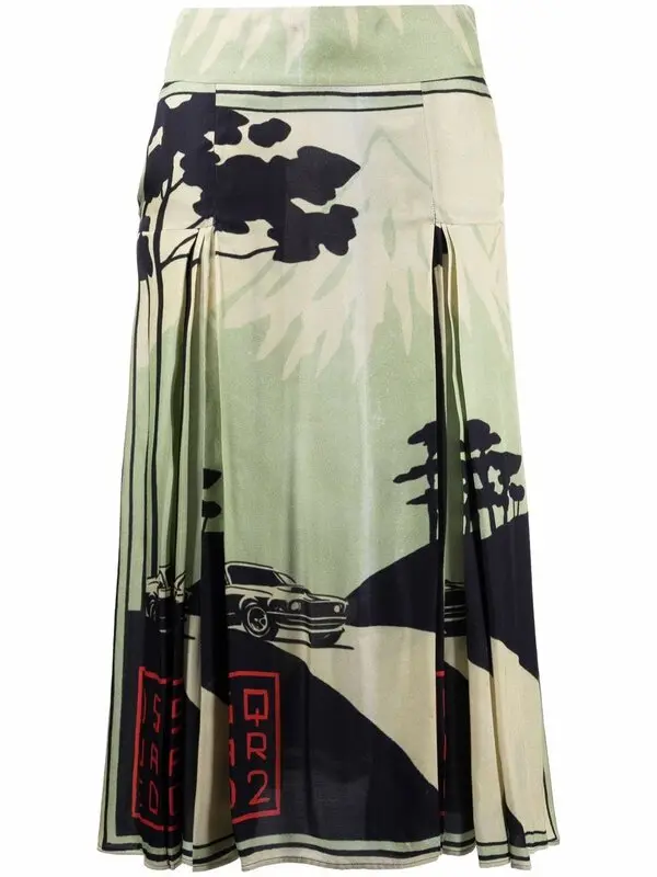 Dsquared2 Graphic Print Box Pleat Midi Skirt - Green