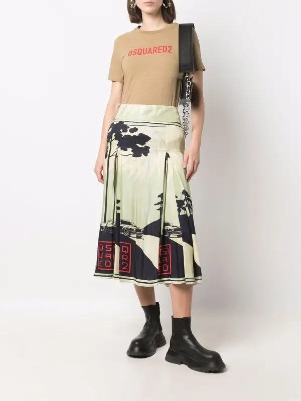 Dsquared2 Graphic Print Box Pleat Midi Skirt