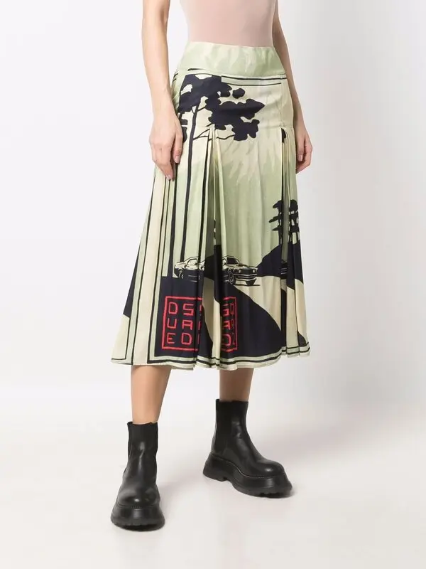 Dsquared2 Graphic Print Box Pleat Midi Skirt