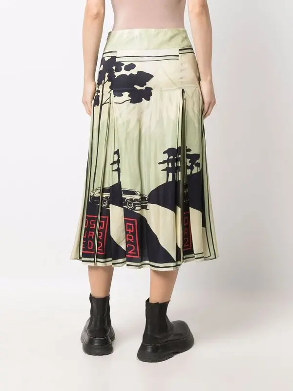 Dsquared2 Graphic Print Box Pleat Midi Skirt