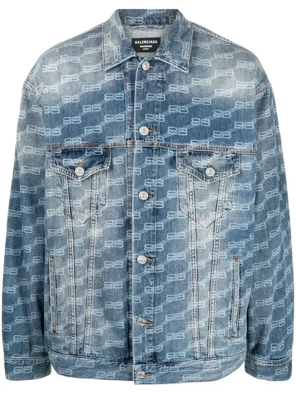 Balenciaga Logo-print Washed Denim Jacket - Blue