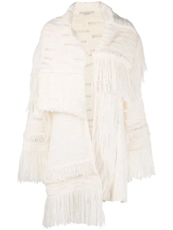 Stella McCartney Asymmetric Fringed Cardigan - White