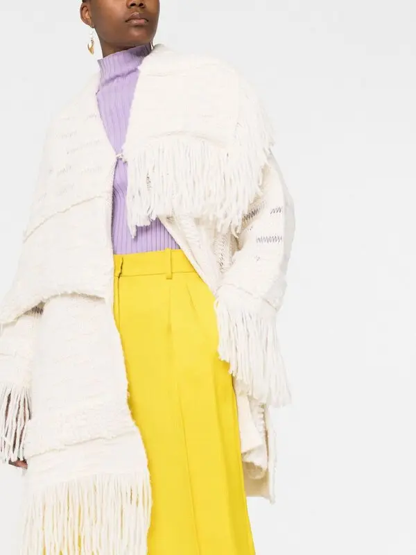 Stella McCartney Asymmetric Fringed Cardigan - White