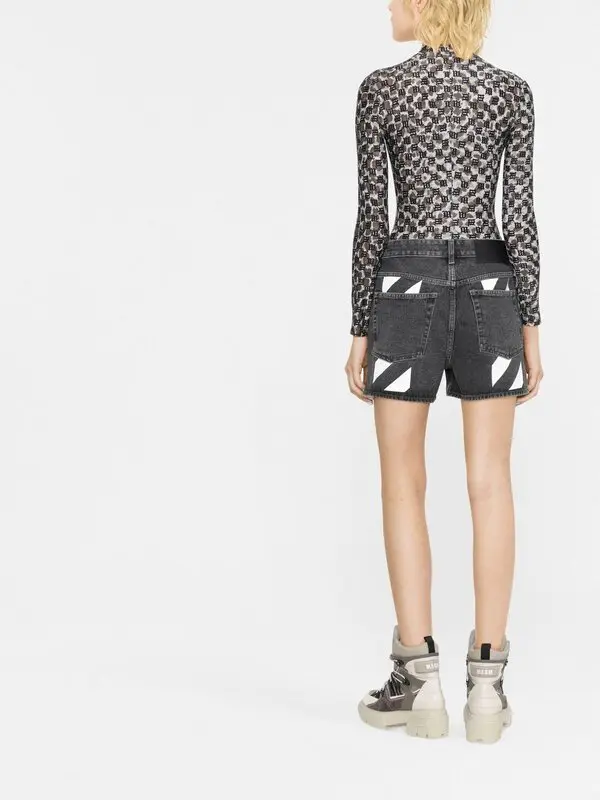 Off-White Diag-stripe Denim Shorts - Grey