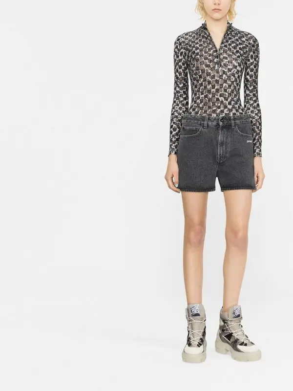 Off-White Diag-stripe Denim Shorts - Grey