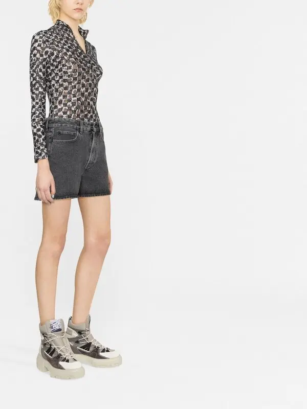 Off-White Diag-stripe Denim Shorts - Grey