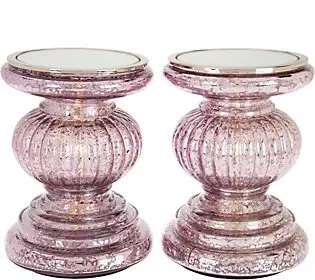 VALERIE PARR HILL As Is Set Of 2 Lit Candle Holder Pedestals W/ Mirror Inserts - One-color