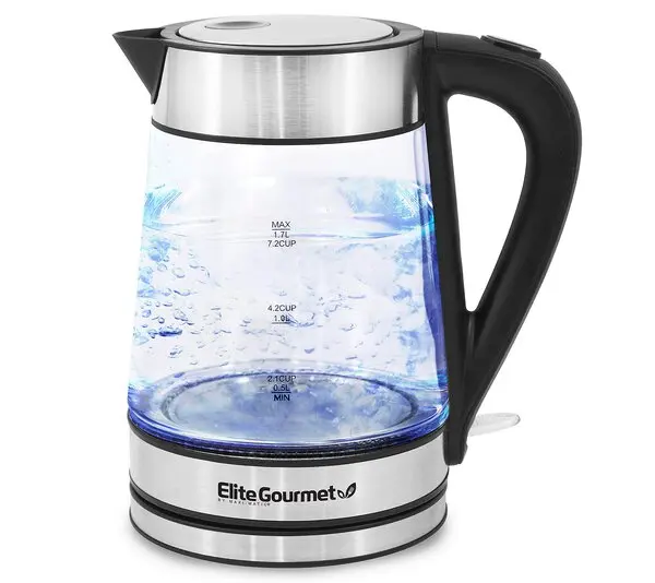 ELITE Platinum Cordless 1.7l Glass Kettle, Stai Nless Steel - Silver