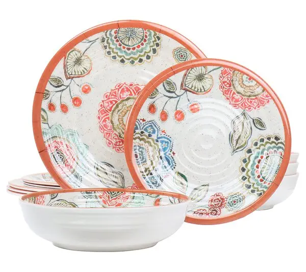 ELAMA Ester 12-piece Melamine Dinnerware Set - One-color