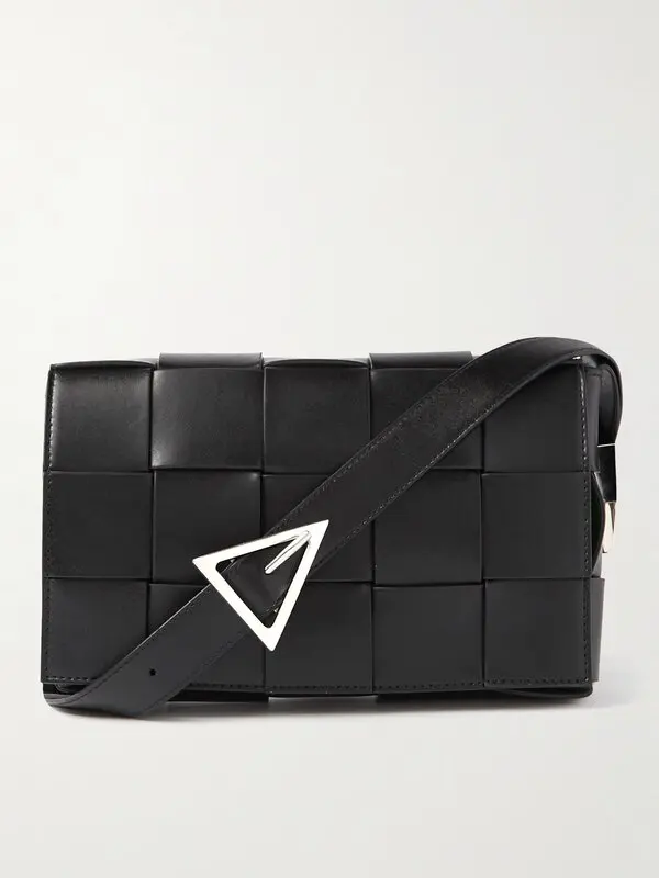 Bottega Veneta Intrecciato Leather Messenger Bag - Black