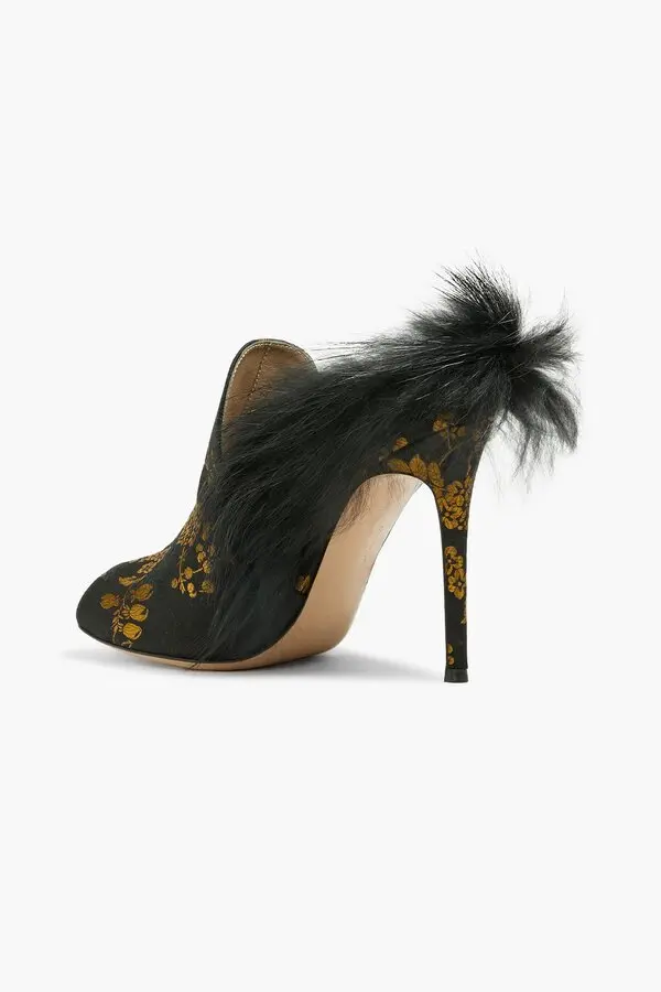 GIANVITO ROSSI Benton Feather-embellished Textile Mules