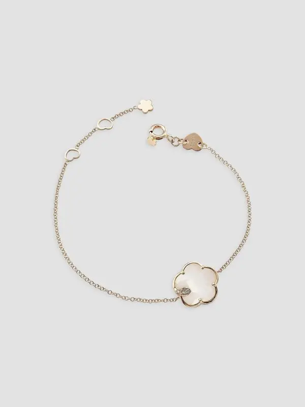 Pasquale Bruni Petit Joli 18k Rose Gold Agate & 0.04 Tcw Diamond Flower Charm Bracelet/7.28 - White