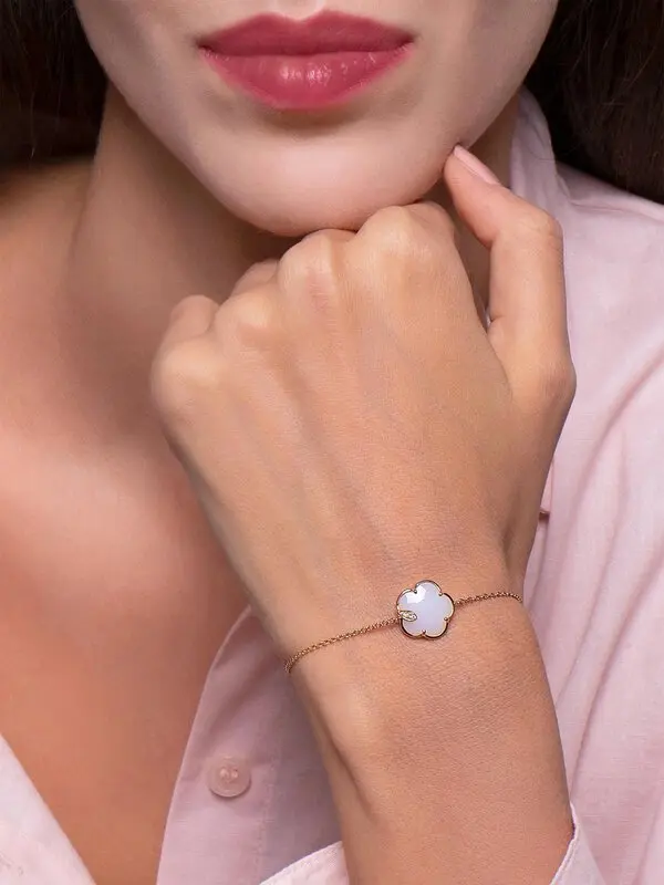 Pasquale Bruni Petit Joli 18k Rose Gold Agate & 0.04 Tcw Diamond Flower Charm Bracelet/7.28 - White
