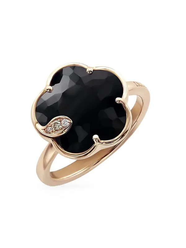 Pasquale Bruni Petit Joli 18k Rose Gold, Black & Diamond Flower Ring - Onyx