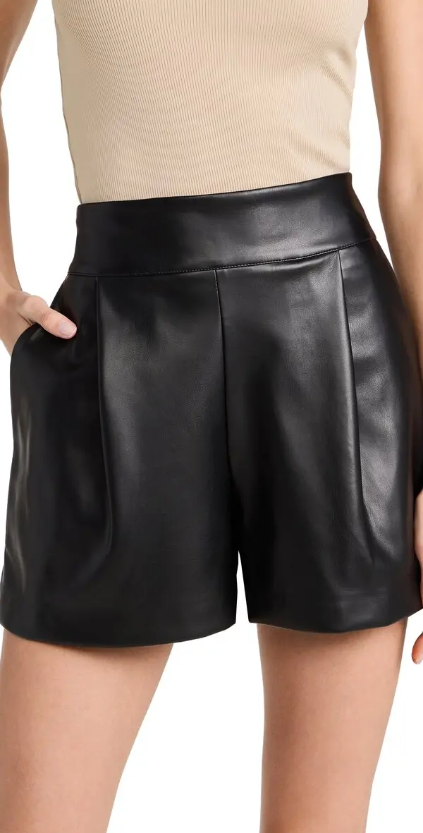 Susana Monaco Faux Leather Pleated Shorts - Black