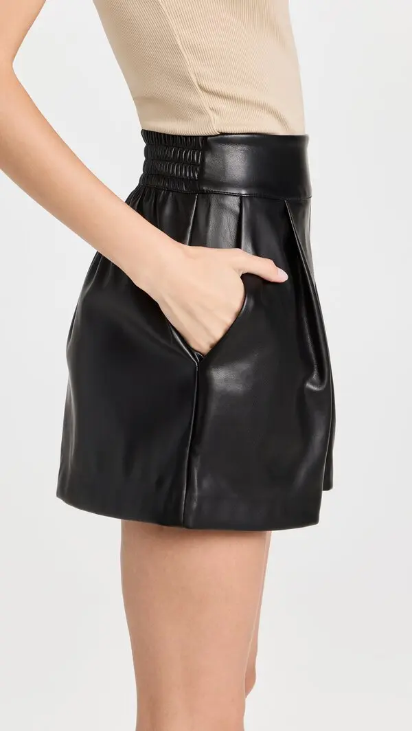 Susana Monaco Faux Leather Pleated Shorts - Black