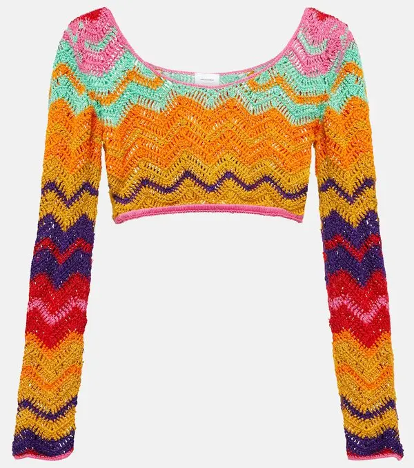 Anna Kosturova Chevron Crochet Crop Top - Multicoloured