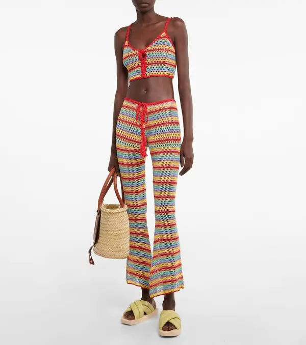 Anna Kosturova Striped Crochet Crop Top - Multicoloured