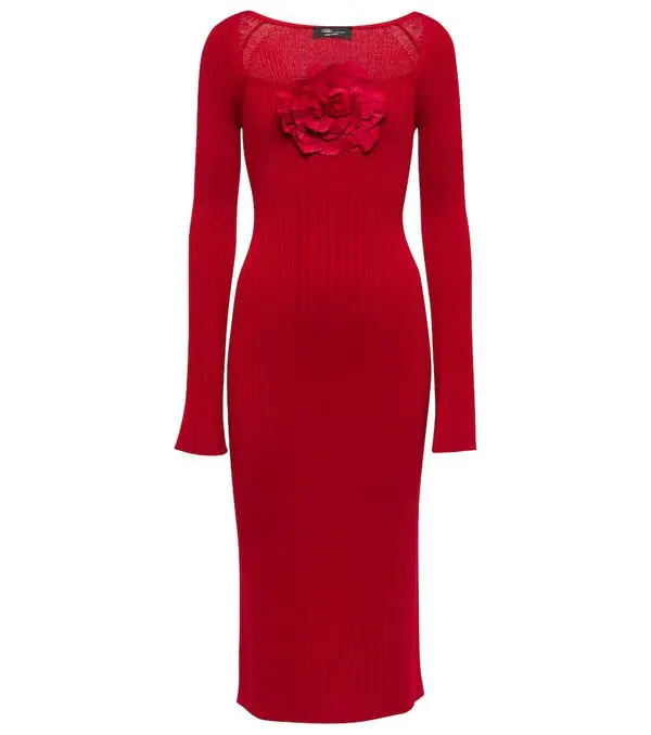 Blumarine Floral Appliqué Silk-blend Midi Dress
