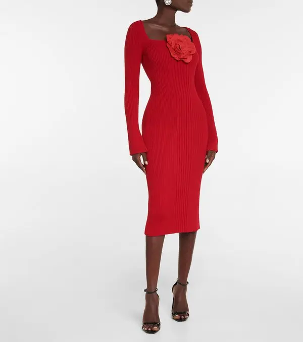 Blumarine Floral Appliqué Silk-blend Midi Dress