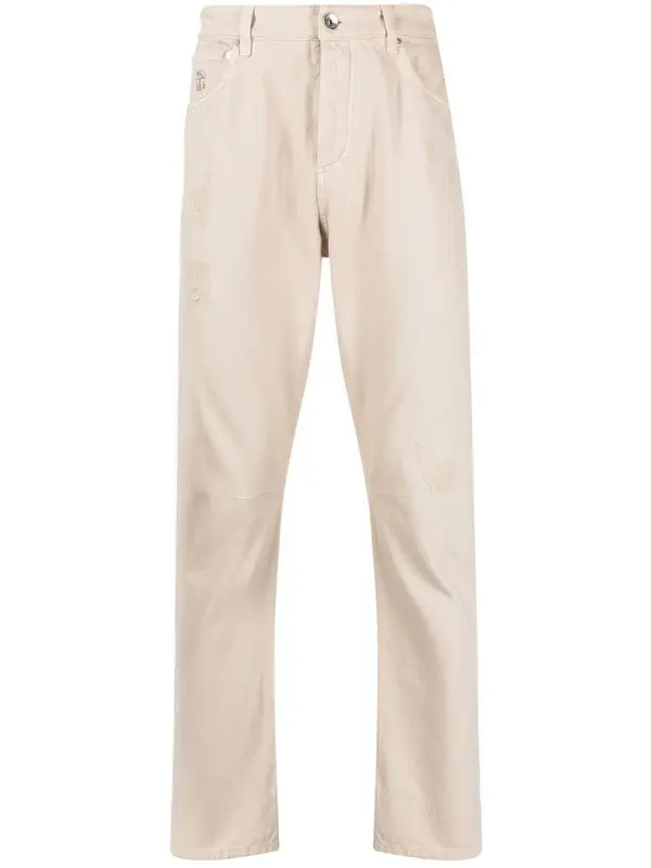 Brunello Cucinelli Logo Print Straight-leg Trousers - Neutrals
