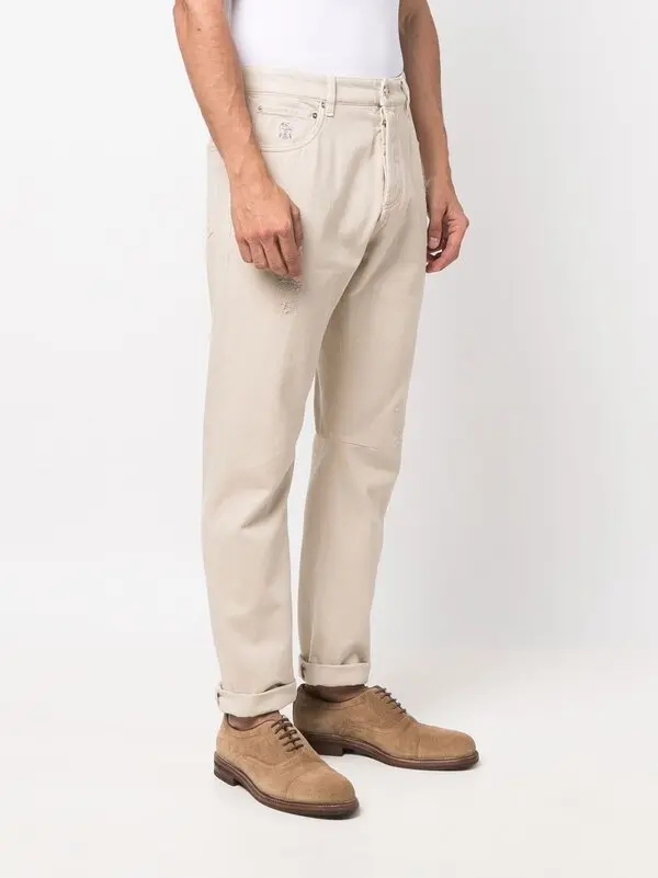 Brunello Cucinelli Logo Print Straight-leg Trousers - Neutrals