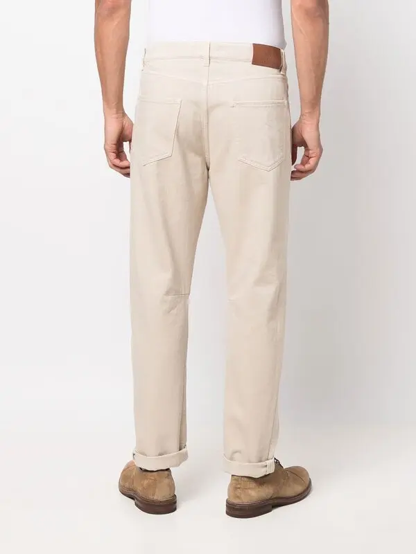 Brunello Cucinelli Logo Print Straight-leg Trousers - Neutrals