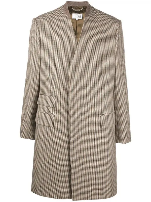 MAISON MARGIELA Herringbone-pattern Collarless Coat - Neutrals