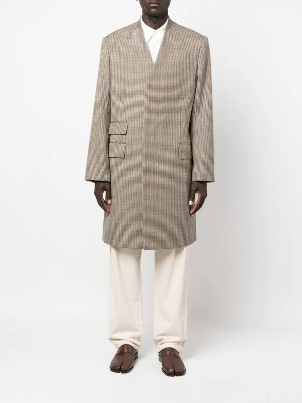 MAISON MARGIELA Herringbone-pattern Collarless Coat - Neutrals