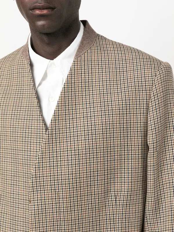Maison Margiela Herringbone-Pattern Collarless Coat - Neutrals
