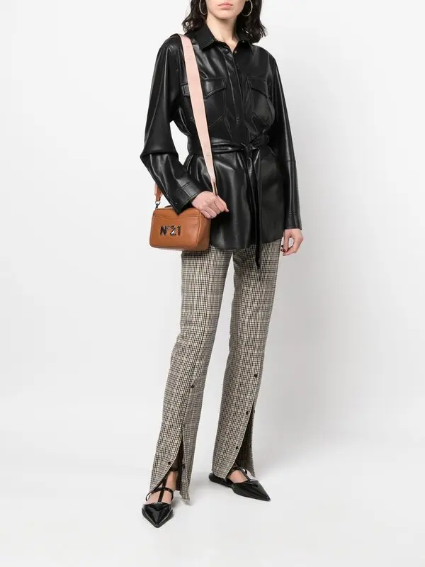 N°21 Logo-plaque Leather Crossbody Bag - Brown