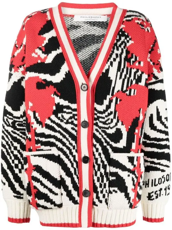 Philosophy Di Lorenzo Serafini Zebra-pattern Virgin Wool Cardigan - Black