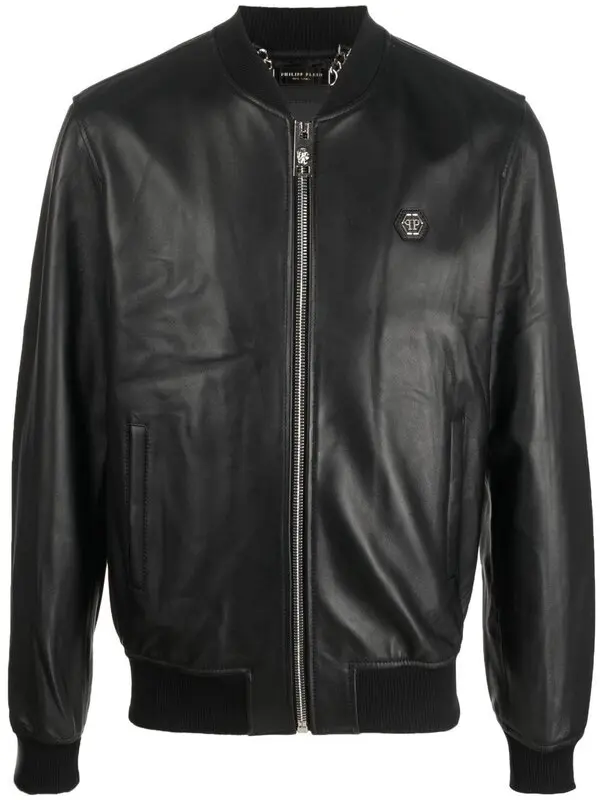 Philipp Plein Logo-patch Leather Bomber Jacket