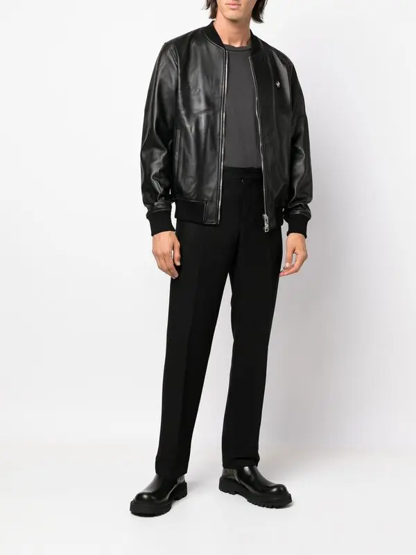 Philipp Plein Logo-patch Leather Bomber Jacket
