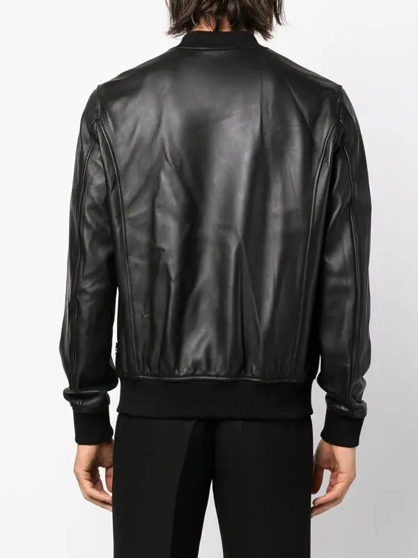 Philipp Plein Logo-patch Leather Bomber Jacket