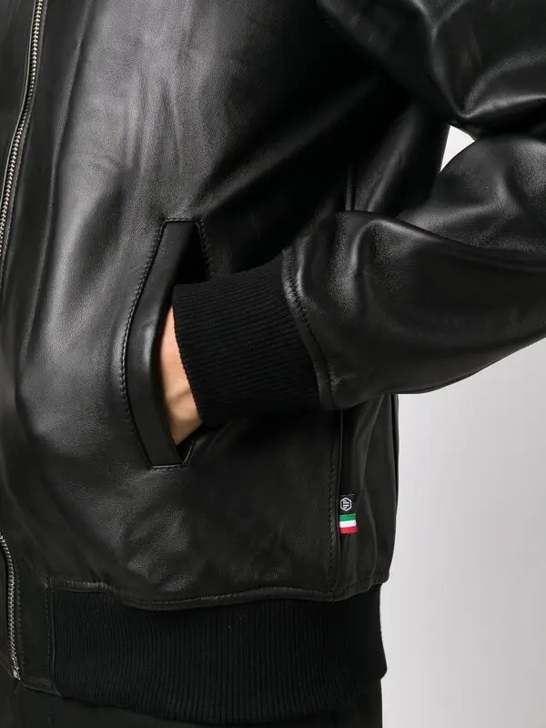 Philipp Plein Logo-patch Leather Bomber Jacket