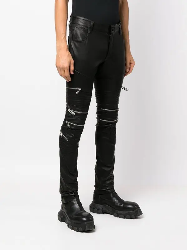 Philipp Plein Zippered Leather Biker Trousers