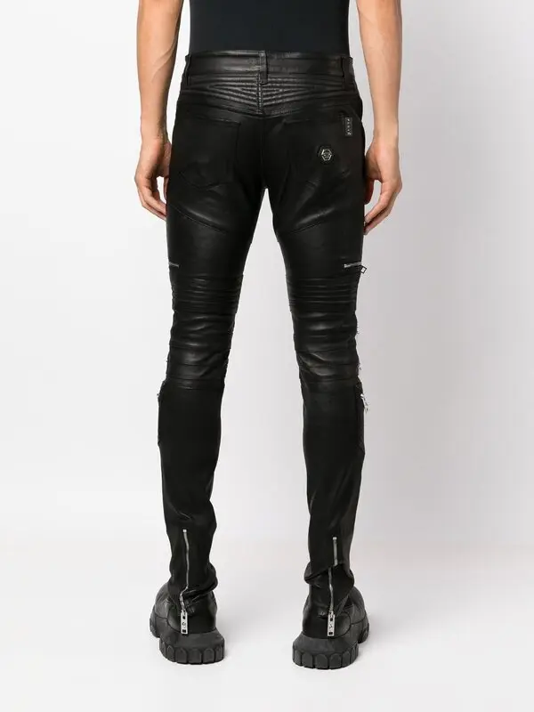 Philipp Plein Zippered Leather Biker Trousers