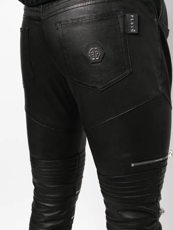 Philipp Plein Zippered Leather Biker Trousers