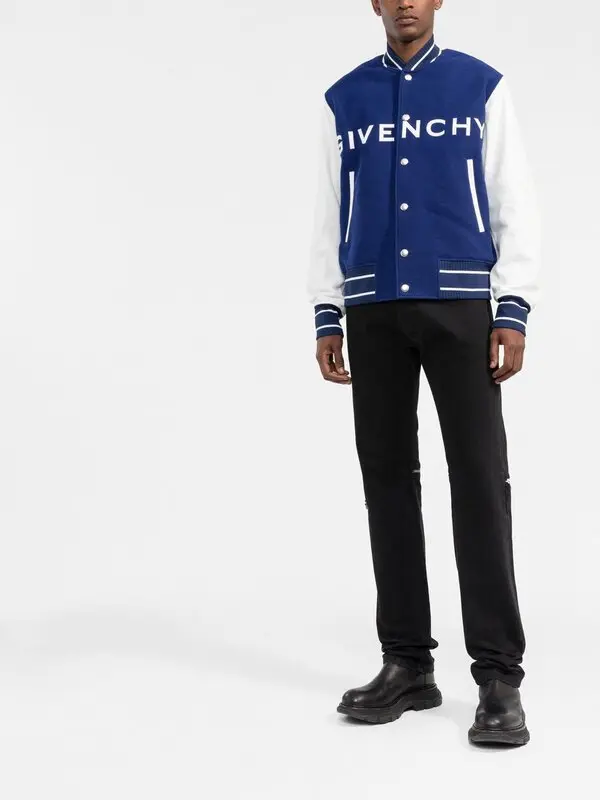Givenchy Logo-detail Leather-sleeve Varsity Jacket - Blue