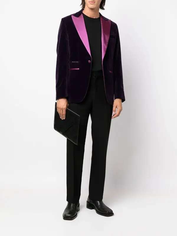 Philipp Plein Single-breasted Velvet Blazer - Purple